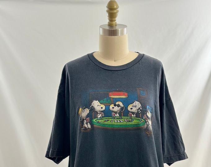Vintage 90s 00s Faded Black Peanuts Snoopy Gambling Poker Tee Shirt ...