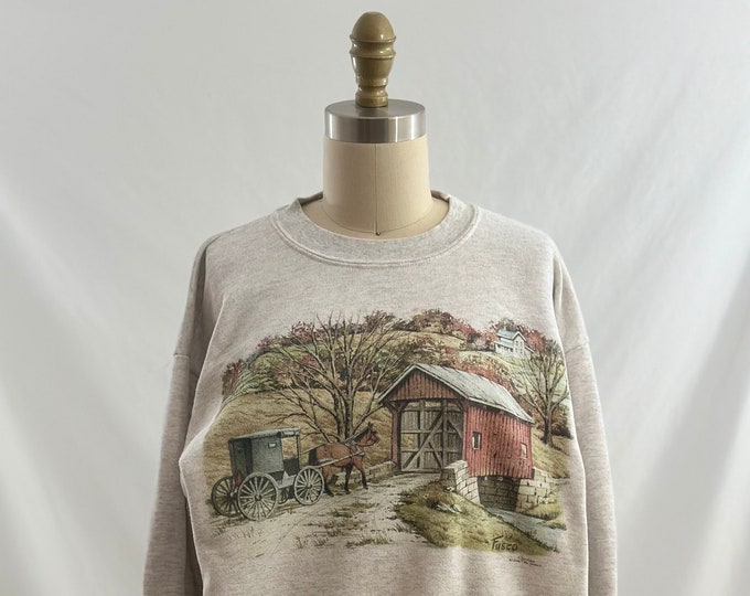 Vintage 90s Country Scene Grandma Sweater Crew Neck Sweatshirt ...