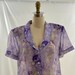 Vintage 90s Sheer Purple Floral Button up Blouse Short Sleeve Lightweight Shirt Cottagecore ...