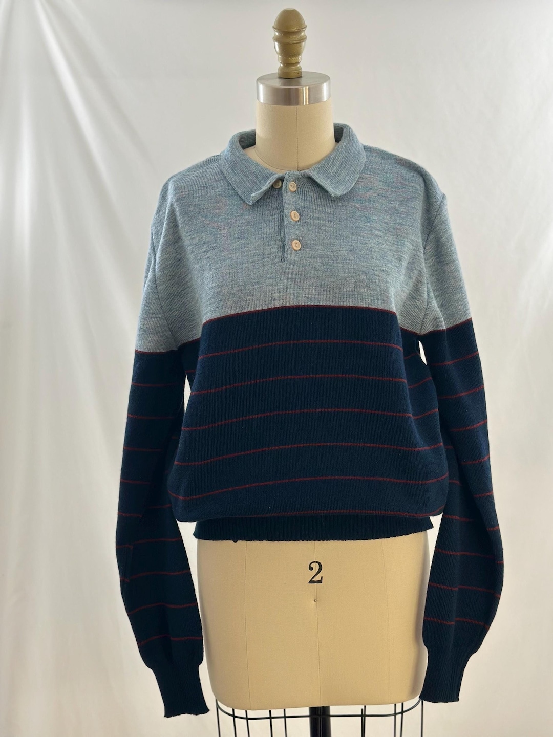 Vintage 70s Greg Richard Color Blocked Striped Blue Red Collared ...