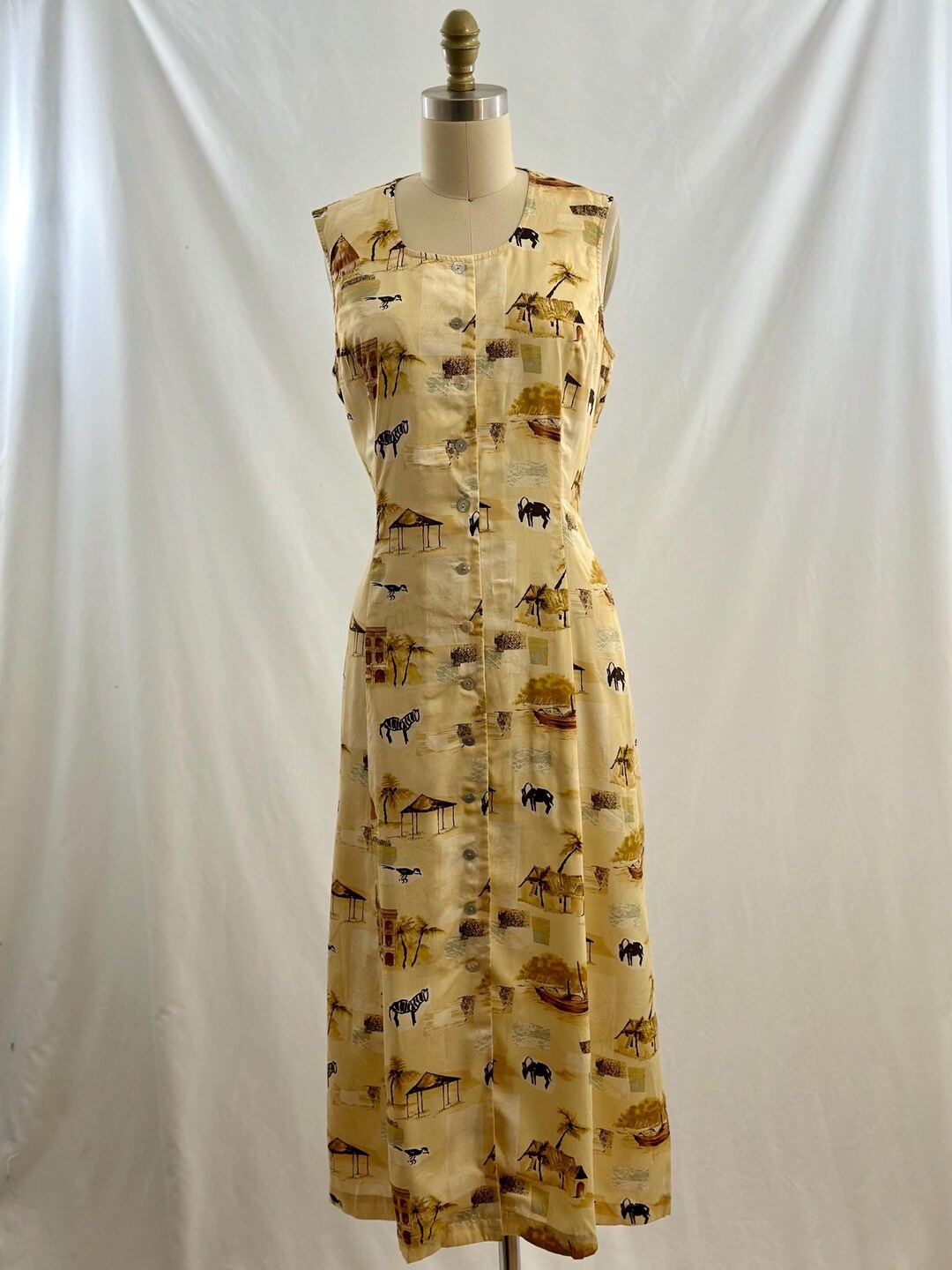 Vintage 90s Marisa Christina Yellow Tribal Aztec Print Sundress Button ...