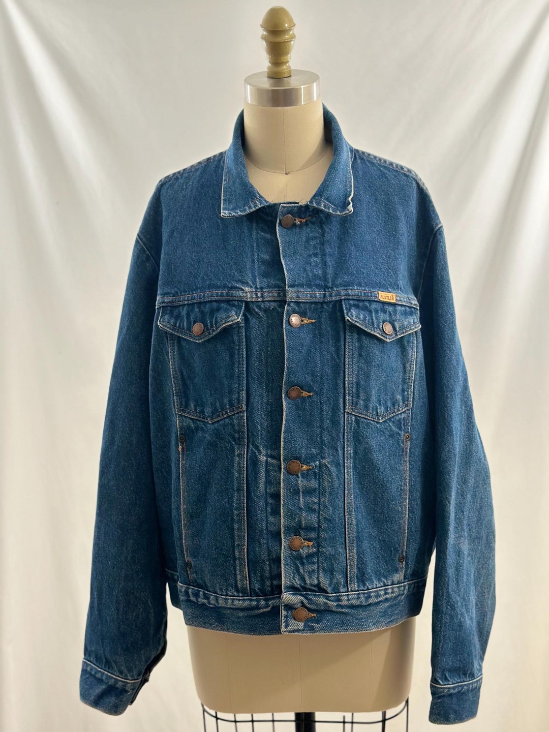 Vintage 80s Rustler Denim Jacket Dark Wash Blue Jean Jacket Large Made ...