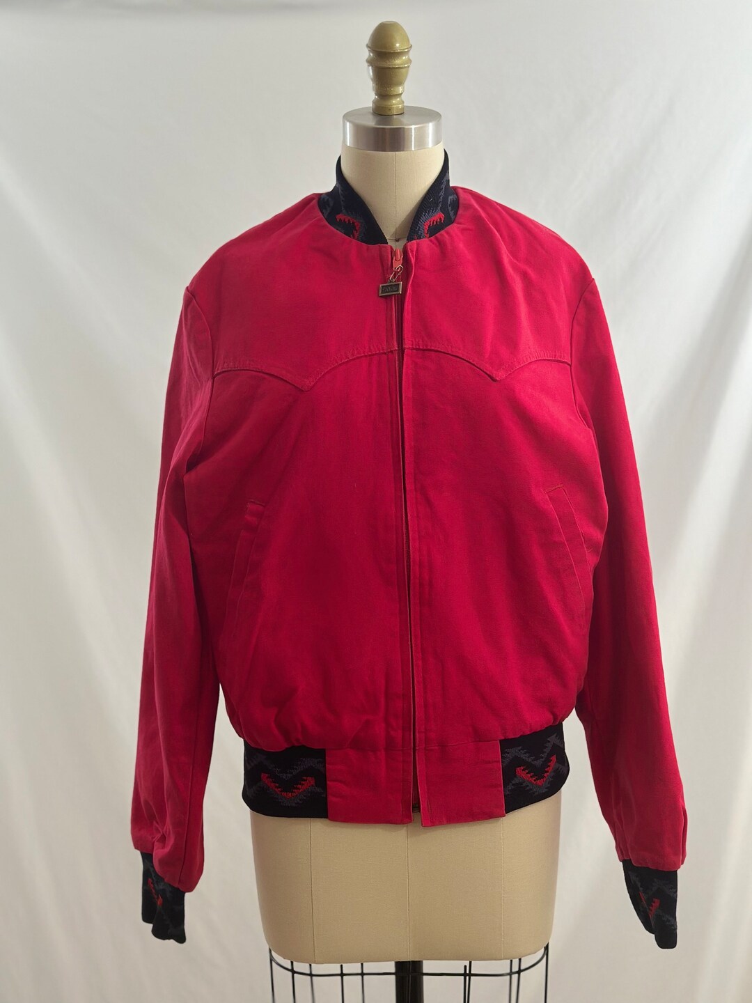 Vintage Walls 80s Red Southwestern Trim Bomber Ranch Wear Jacket ...