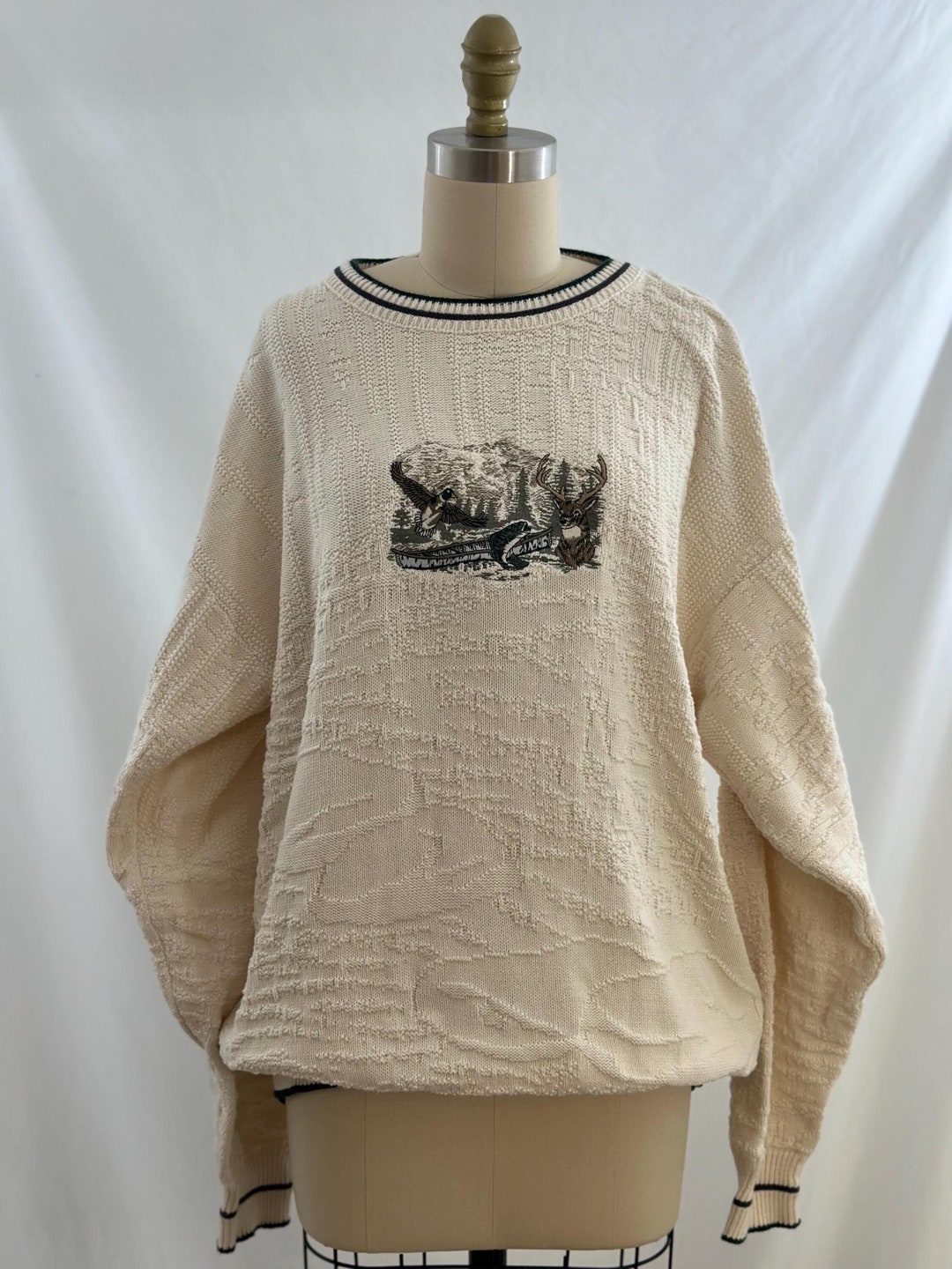 Vintage 90s Fieldmaster Deer Fish Duck Knit Novelty Crew Neck ...