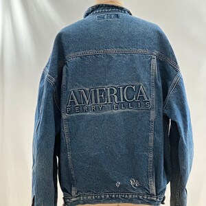 Vintage 90s Perry Ellis America Distressed Denim Jacket Oversized ...
