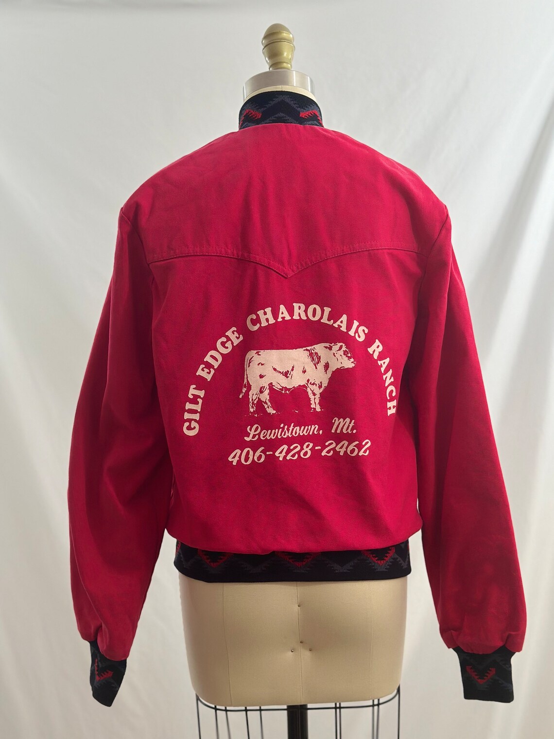 Vintage Walls 80s Red Southwestern Trim Bomber Ranch Wear Jacket ...