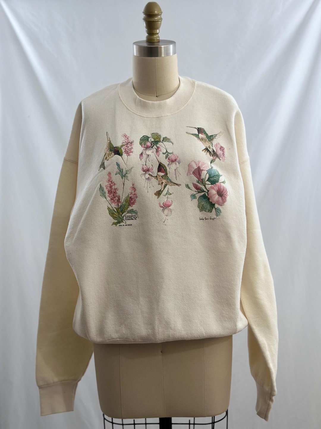 Vintage 90s Hummingbird Floral Graphic Grandma Sweater Crewneck ...