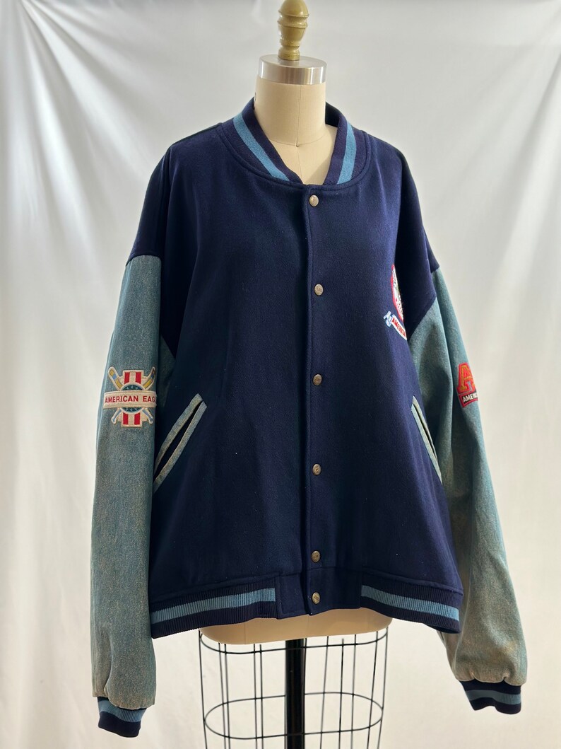 Vintage 90s American Eagle Outfitters Denim Varsity Bomber Jacket ...
