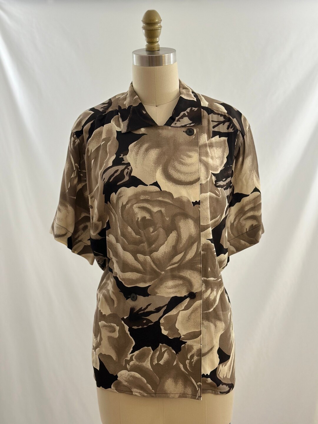 Vintage 90s Rena Rowan Rayon Brown Floral Print Shirt Vintage Floral ...
