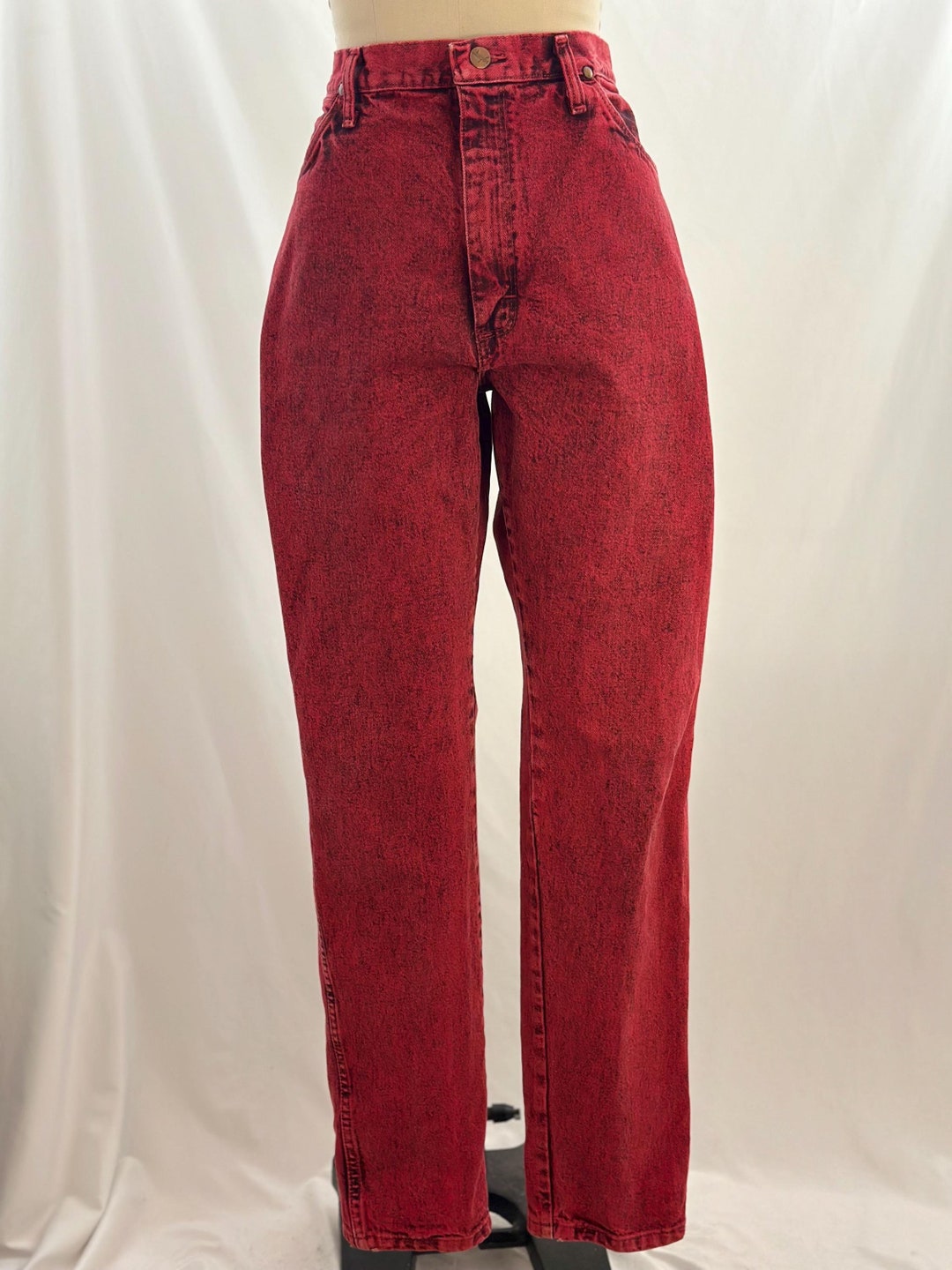 Vintage 80s Wrangler Jeans Red Acid Washed Denim Made in USA 31 Waist ...