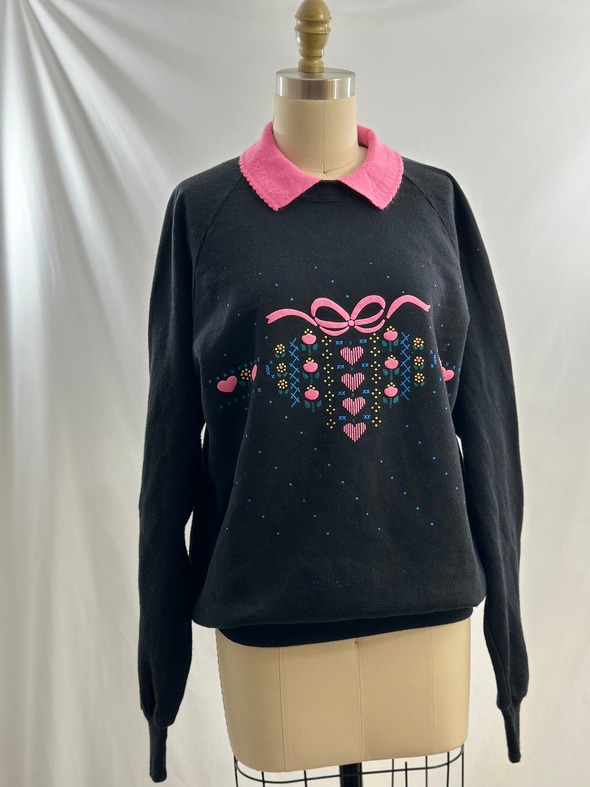 Vintage 90s Gopher Sport Black Floral Heart Colorful Print Grandma ...