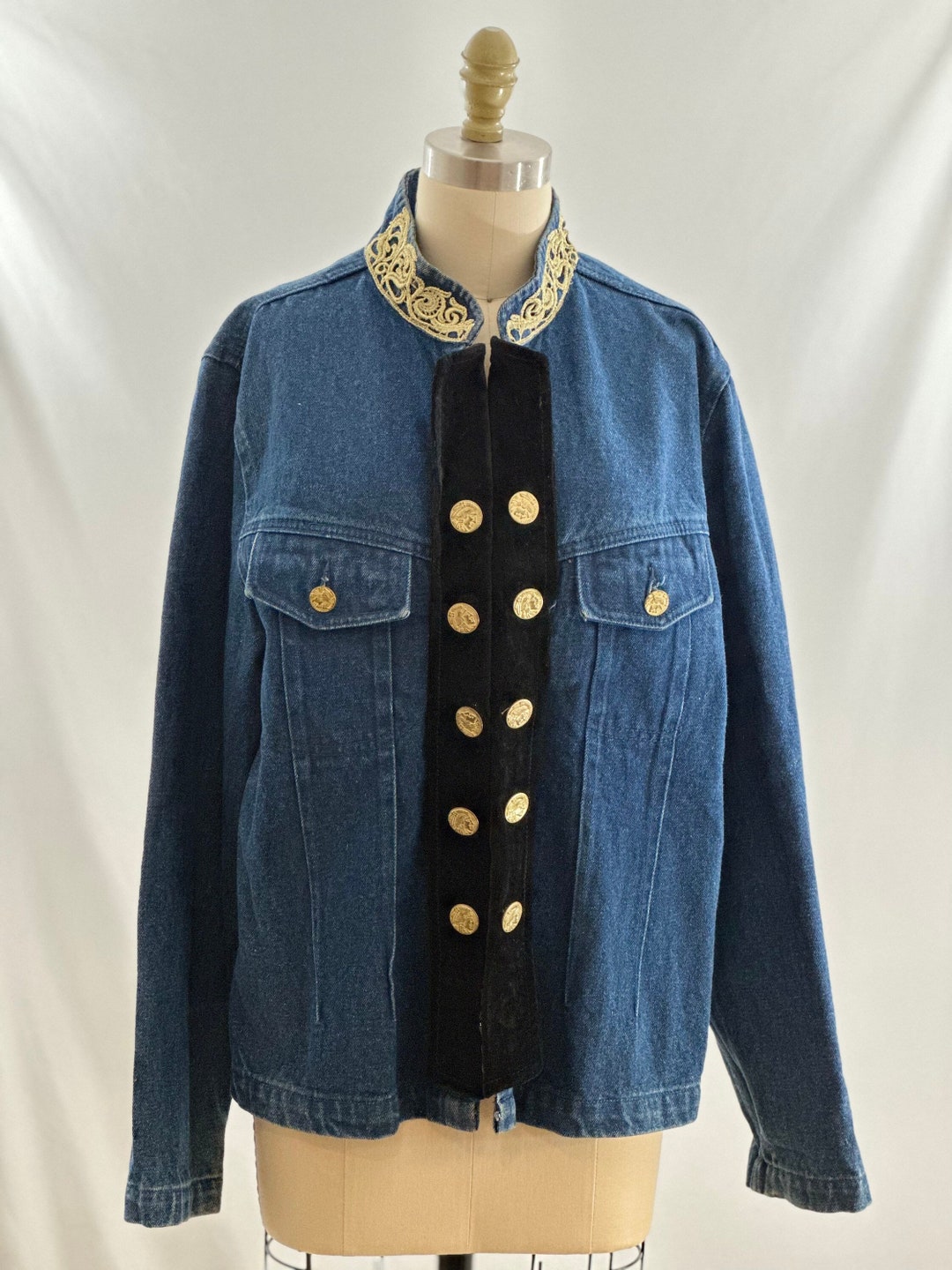 Vintage 80s Stefano Military Inspired Denim Jacket Blazer Vintage Denim ...