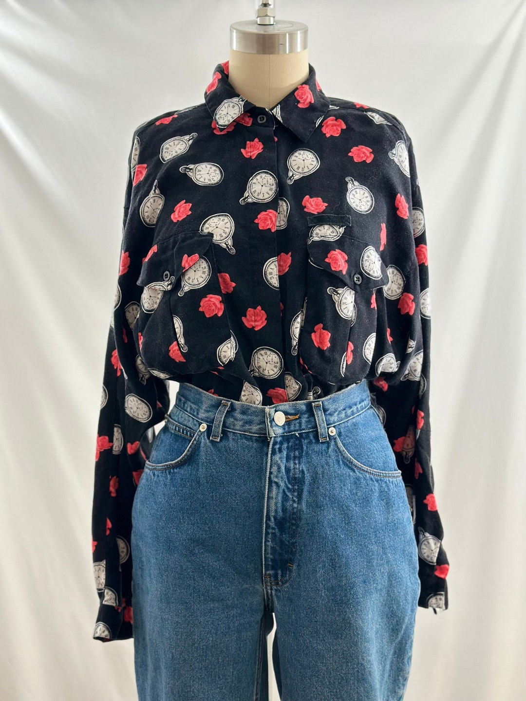 Vintage 90s Chaus Sport Novelty Print Blouse Long Sleeve Button up ...