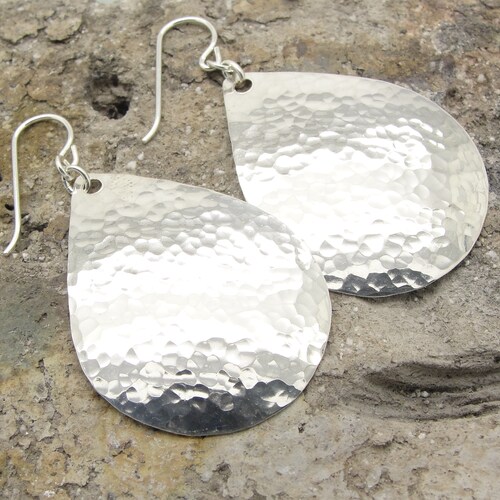 Extra Large Disc Earrings in Hammered Sterling Silver in 2 - Etsy