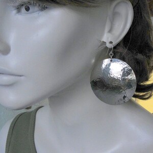 Extra Large Disc Earrings in Hammered Sterling Silver in 2 | Etsy