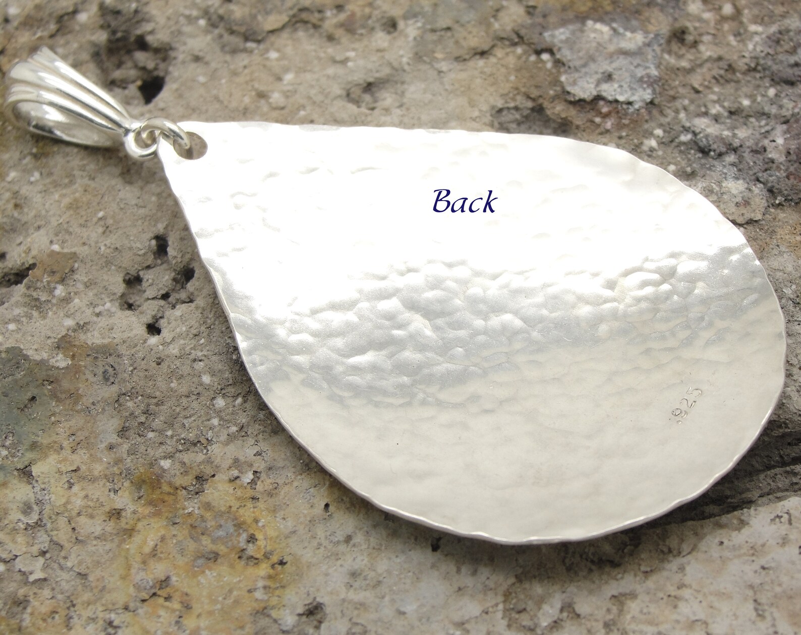 Extra Large Teardrop Pendant in Hammered Sterling Silver in 2 - Etsy