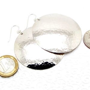 Extra Large Disc Earrings in Hammered Sterling Silver in 2 Inch ...