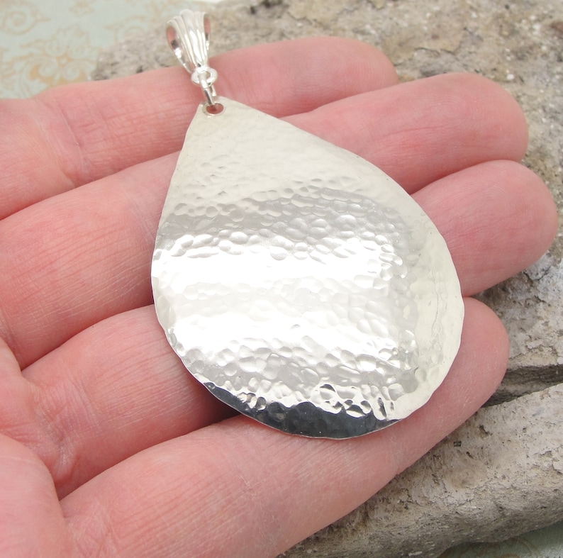 Extra Large Teardrop Pendant in Hammered Sterling Silver in 2 - Etsy