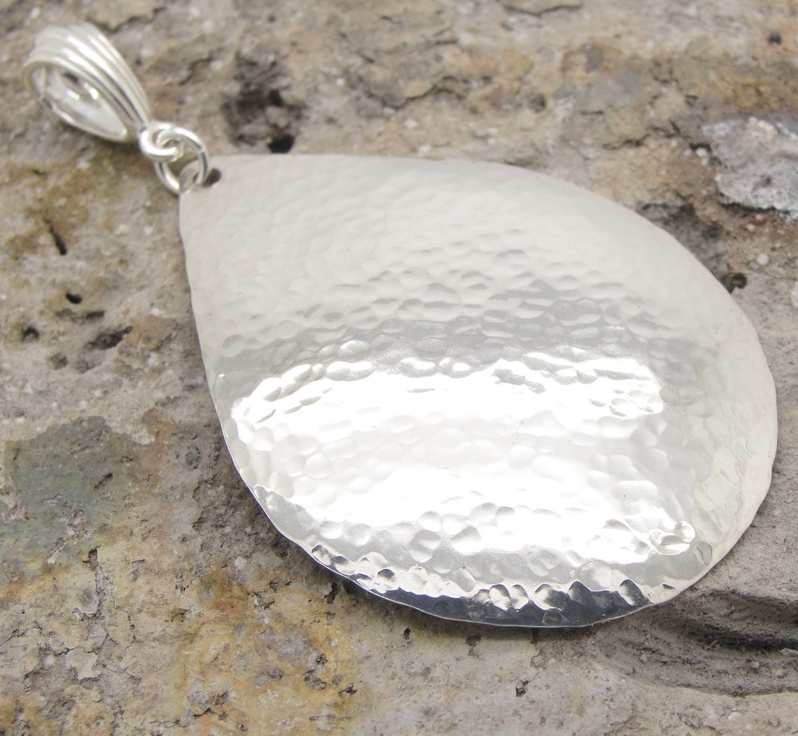Extra Large Teardrop Pendant in Hammered Sterling Silver in 2 | Etsy