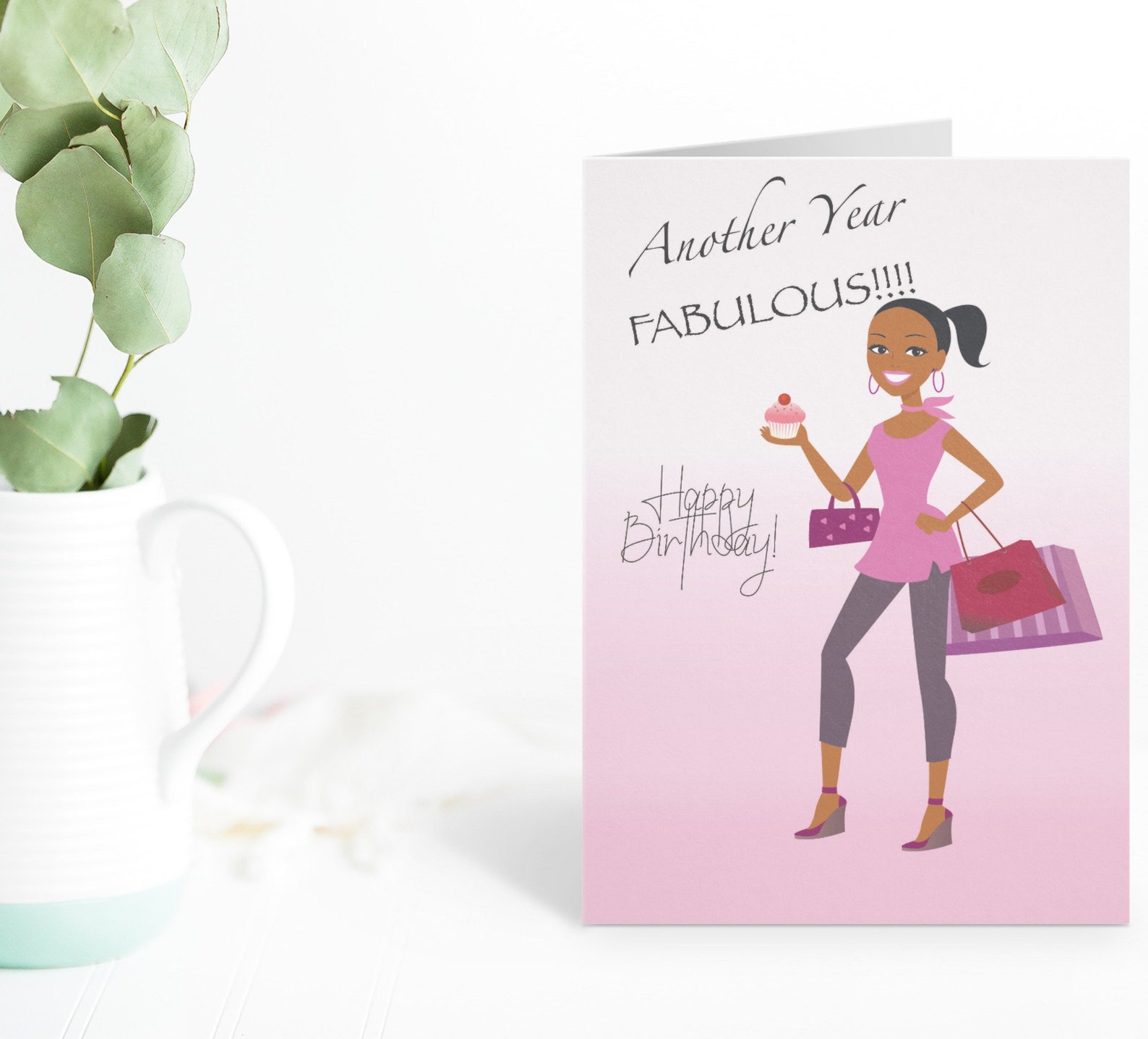 Cupcakes and Birthday Wishes Folded Greeting Card..african-american ...