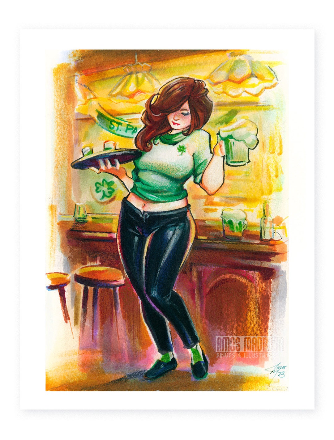 Irish Barmaid Pinup Print | Sexy Redhead St. Paddy's Art | Mature ...