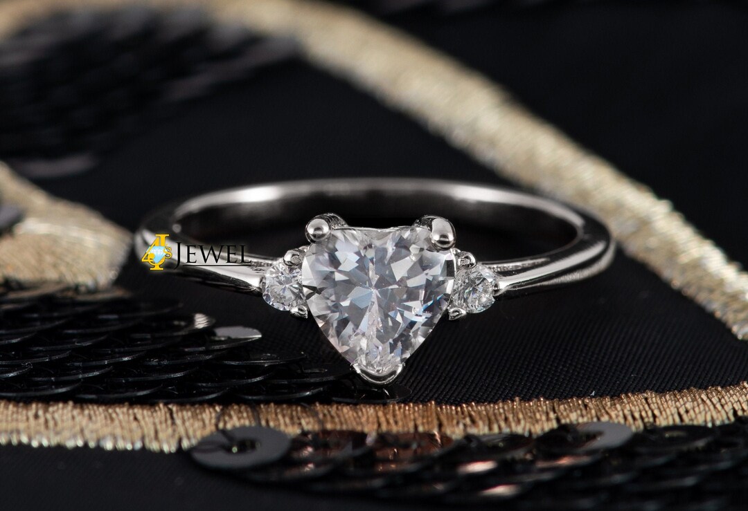 Heart CZ Ring Rhodium Plated .925 Sterling Silver Heart Ring - Etsy