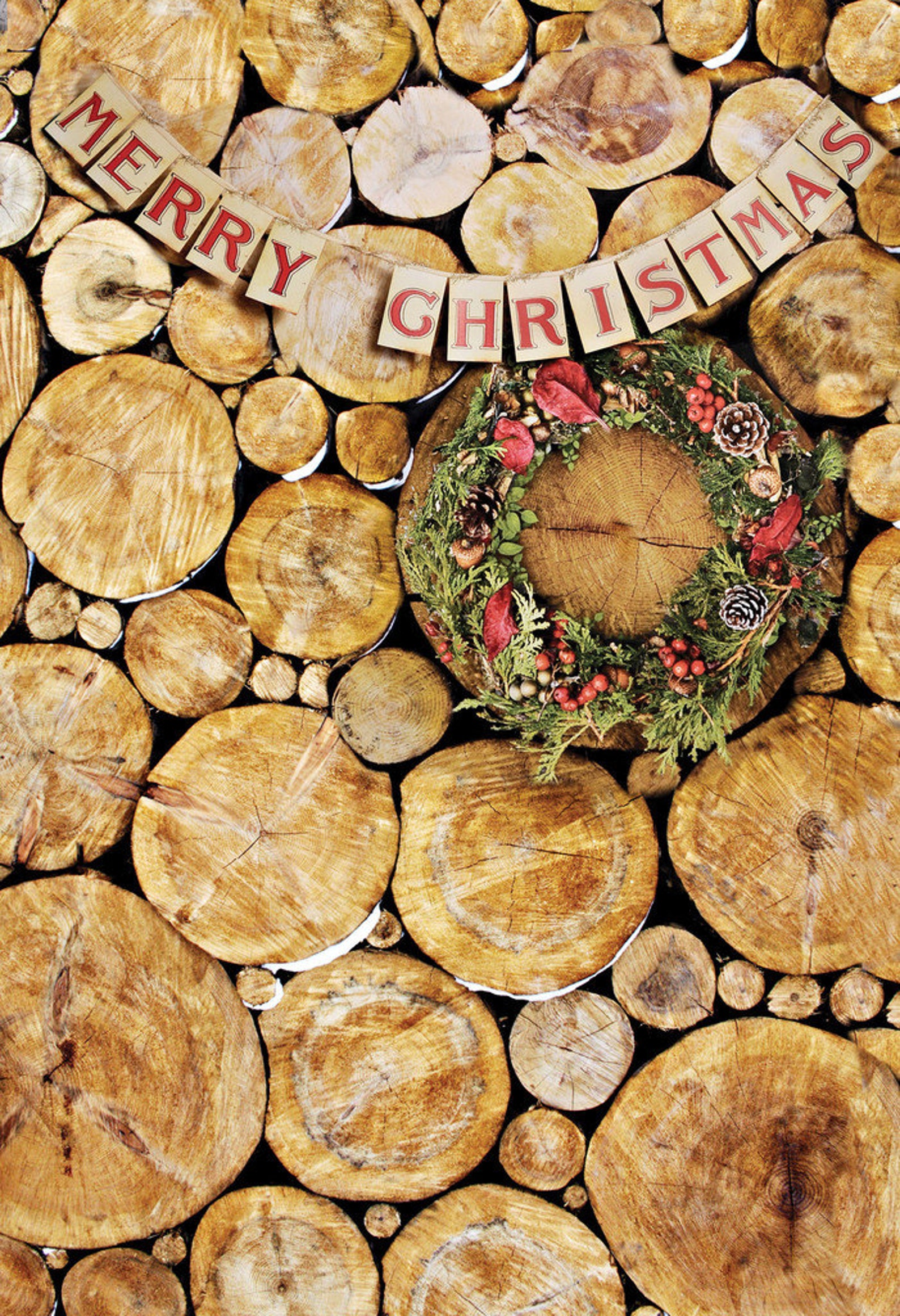 Yule Logs With Banner Photo Backdrop // Polypaper Photography Backdrop ...