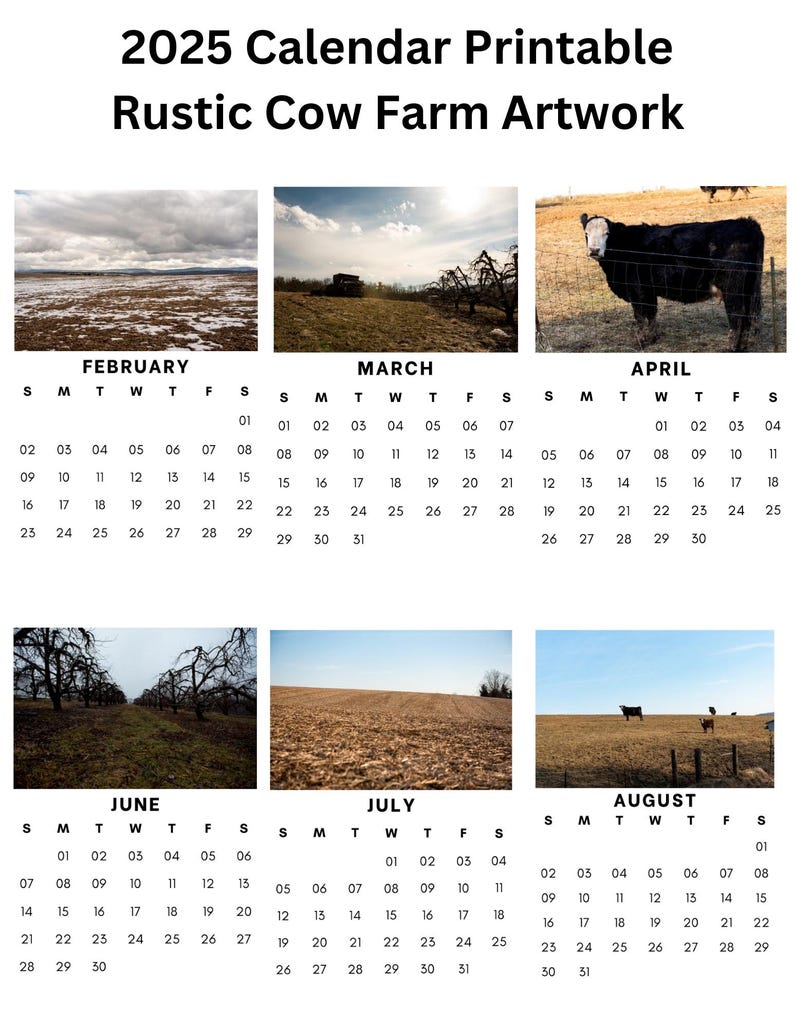 2025 Printable Calendar | Monthly Planner 2025 | Winter Cow Farm ...