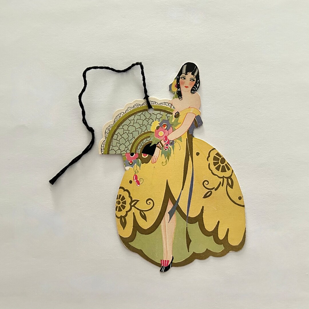 Vintage Bridge Tally, Pretty Lady With Fan and Yellow Dress, Unused - Etsy