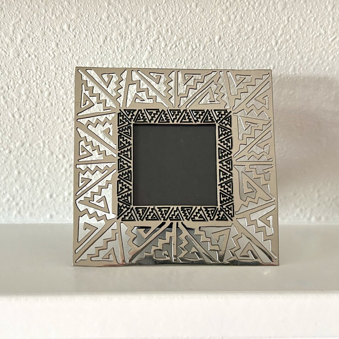 Southwestern Metal Picture Frame, Small Square Geometric Style Silver ...