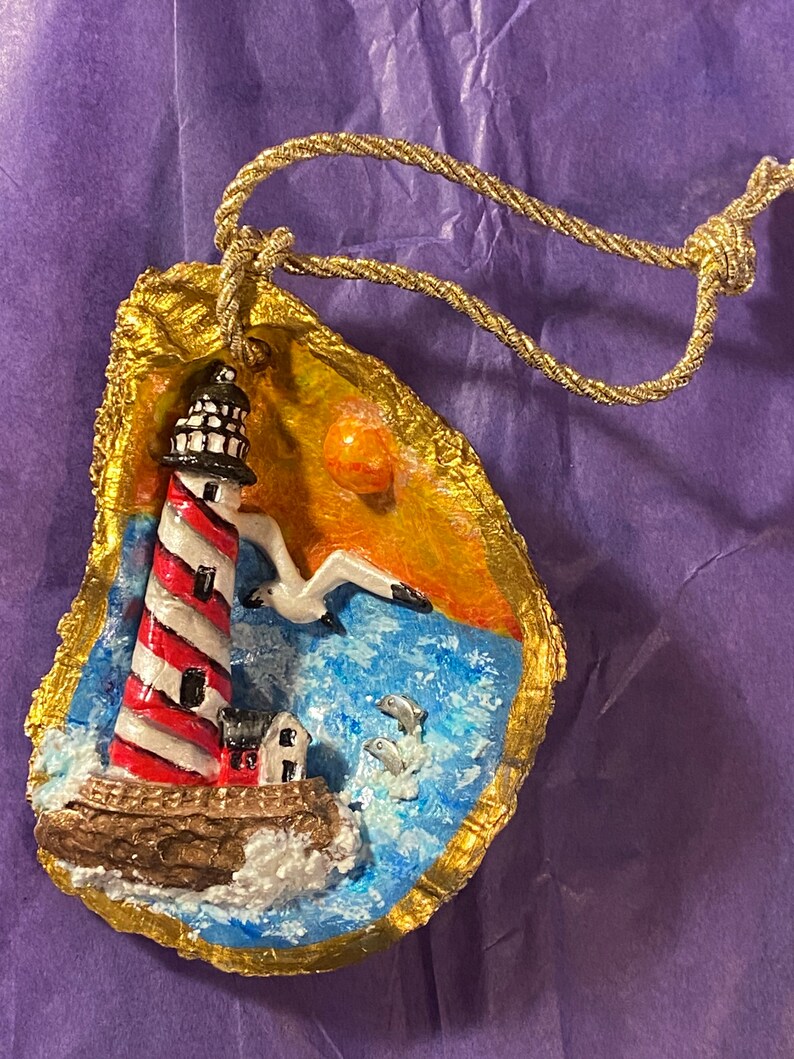Lighthouse Oyster Shell Ornament or Magnet. - Etsy