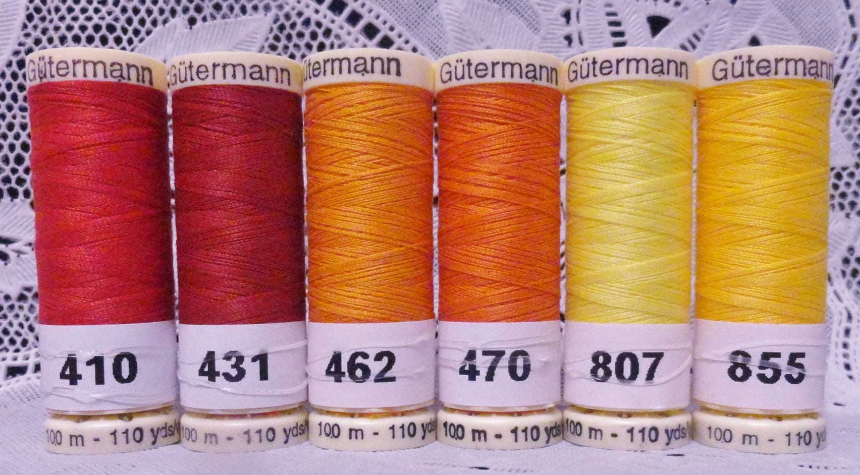 6 Red Orange Yellow Colors GUTERMANN 100% Polyester Sew-all Thread 110 ...