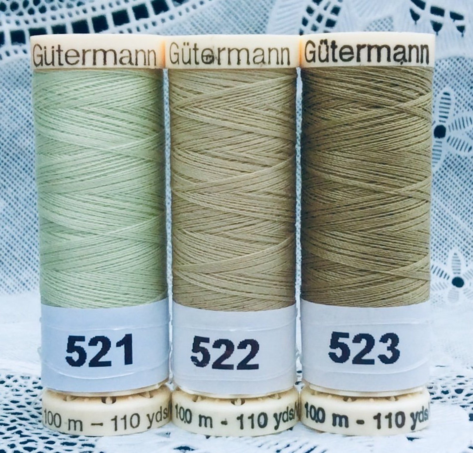 3 NEW Different Brown Sage Green Colors GUTERMANN 100% Polyester Sewing ...