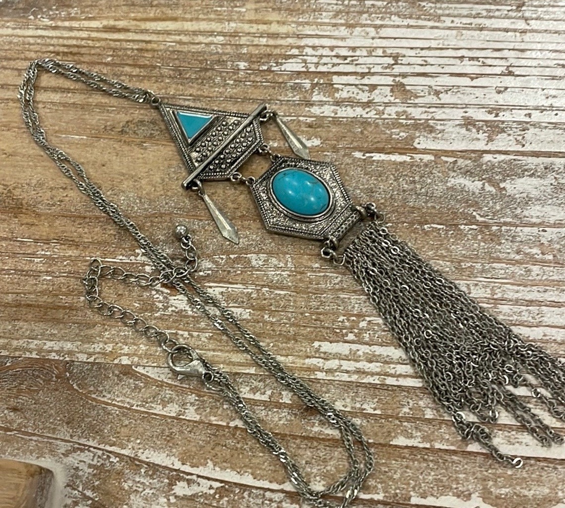 Vintage Southwestern Native American Style Navajo Tassel Silver Tone ...