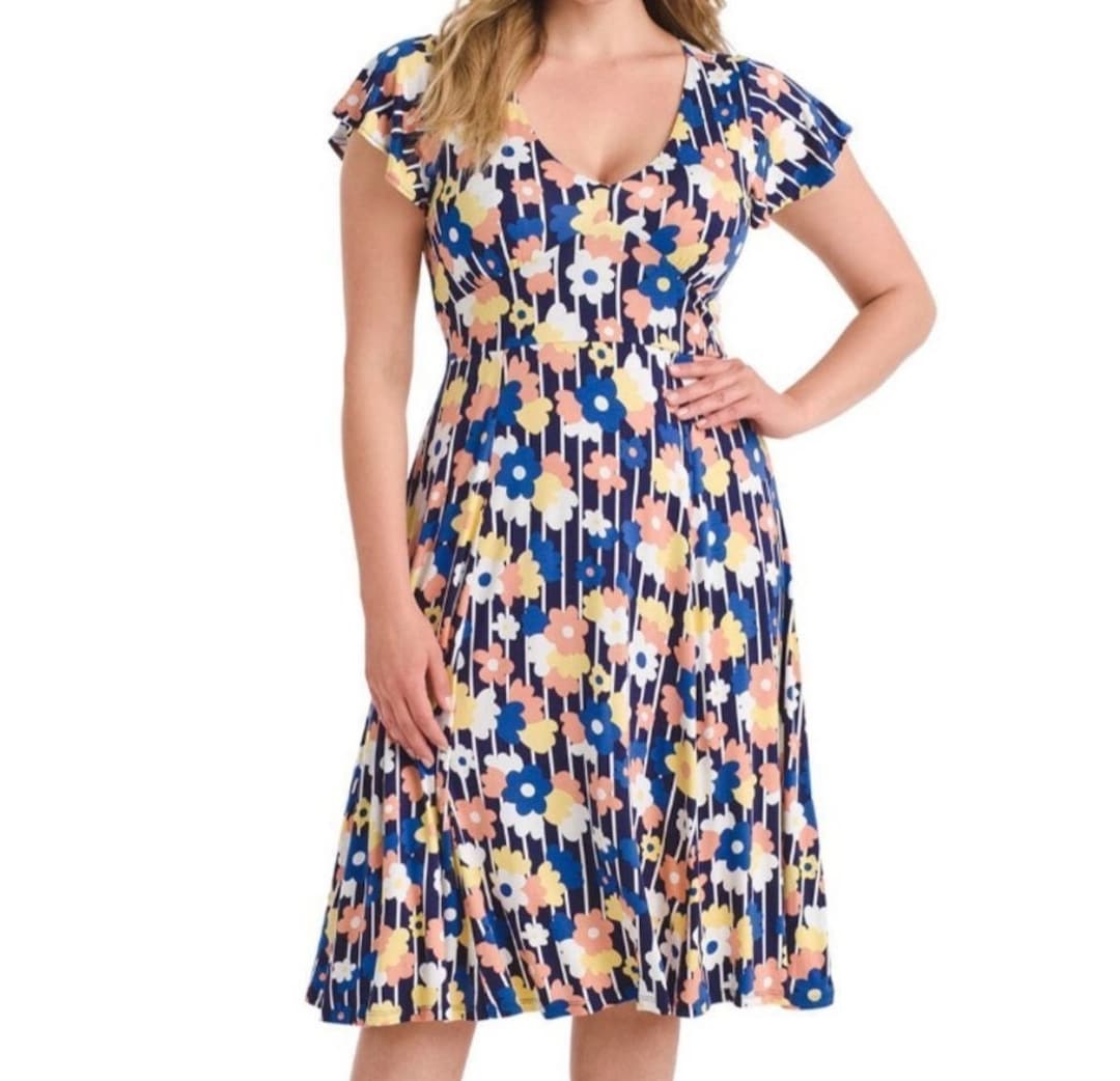 Modcloth Floral Flutter Sleeve MIDI Dress Size Small - Etsy