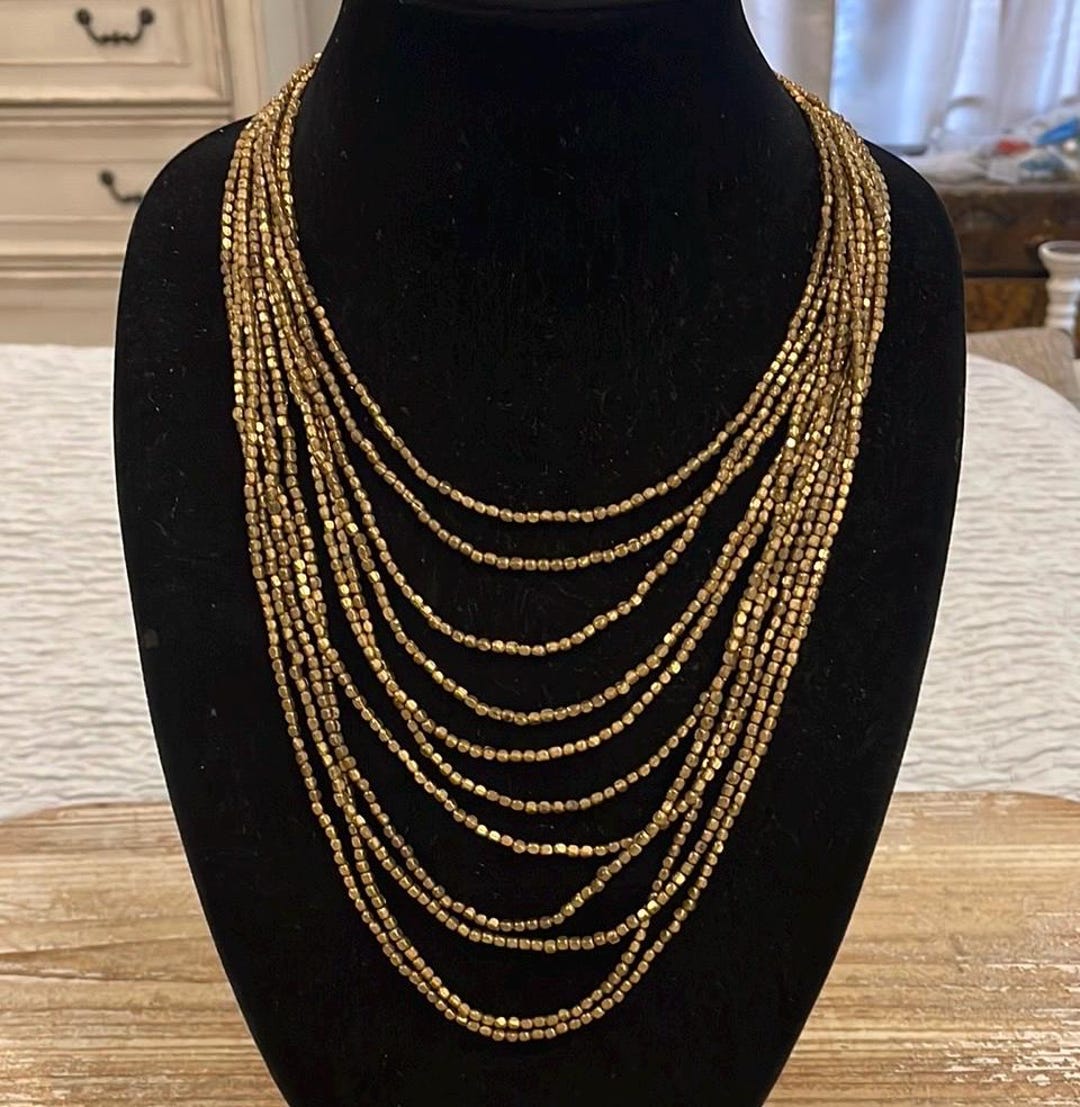 Vintage Gold Tone Beaded Waterfall Multi Layered Long Statement ...