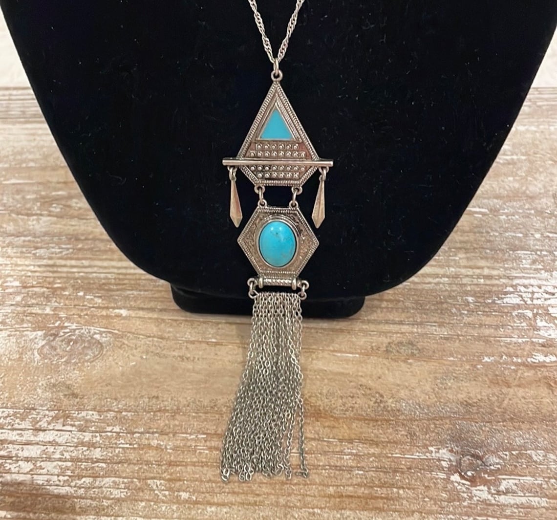 Vintage Southwestern Native American Style Navajo Tassel Silver Tone ...