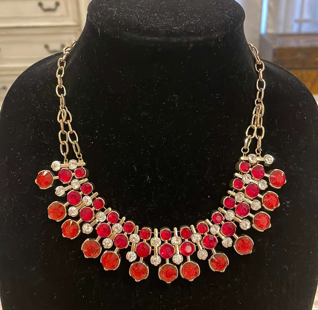 Vintage Gold Tone Red Rhinestone Large Pendant Statement - Etsy