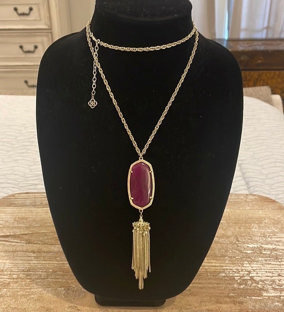 Kendra Scott Gold Tone Purple Rayne Tassel Pendant Long Statement Necklace Etsy