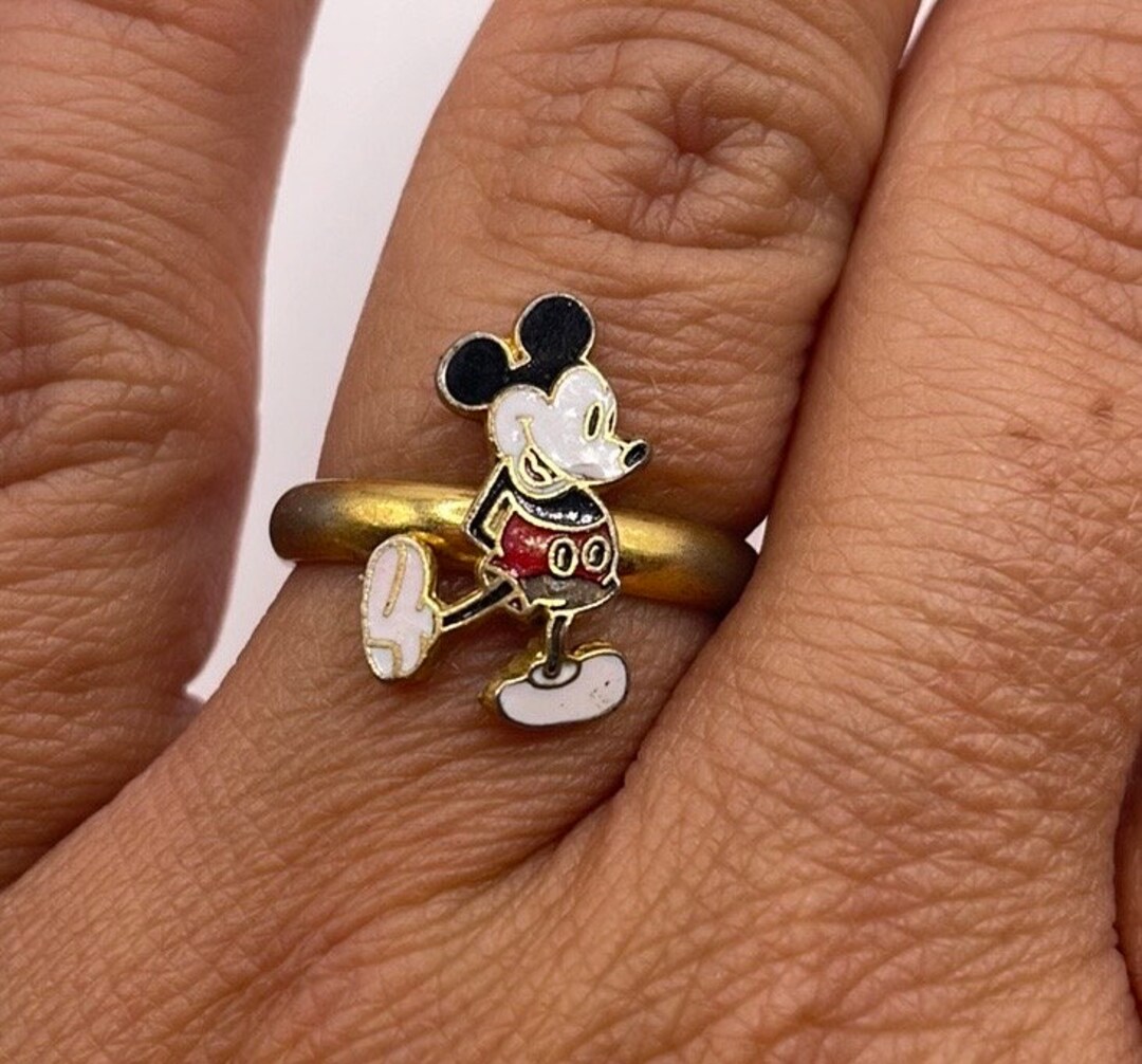 Vintage Walt Disney Gold Tone Mickey Mouse Statement Ring Adjustable ...