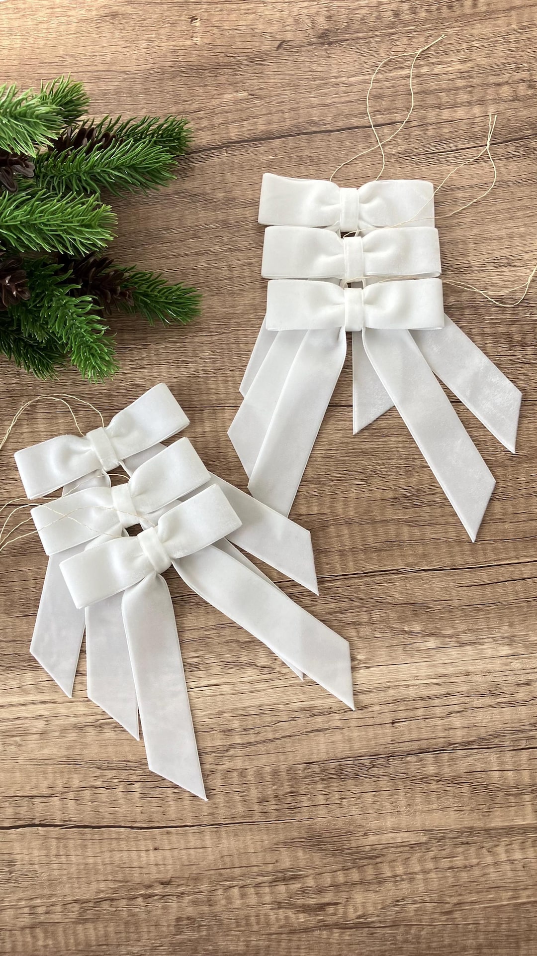 White Velvet Bow Christmas Tree Decoration | Set of 6 Luxury Aesthetic ...