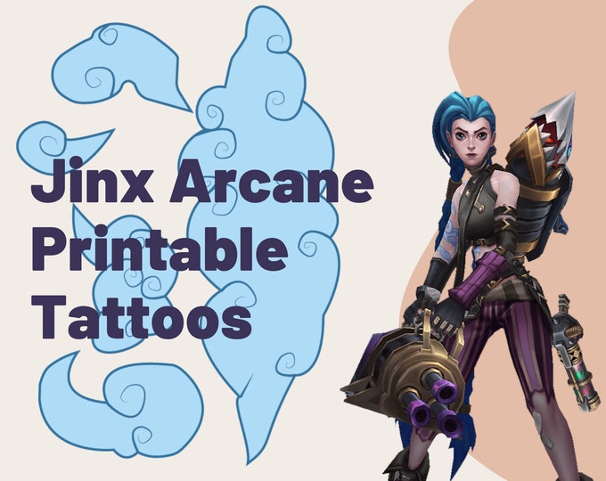 Jinx Temporary Tattoos Realistic Cosplay Costume Lol Halloween Transfer ...