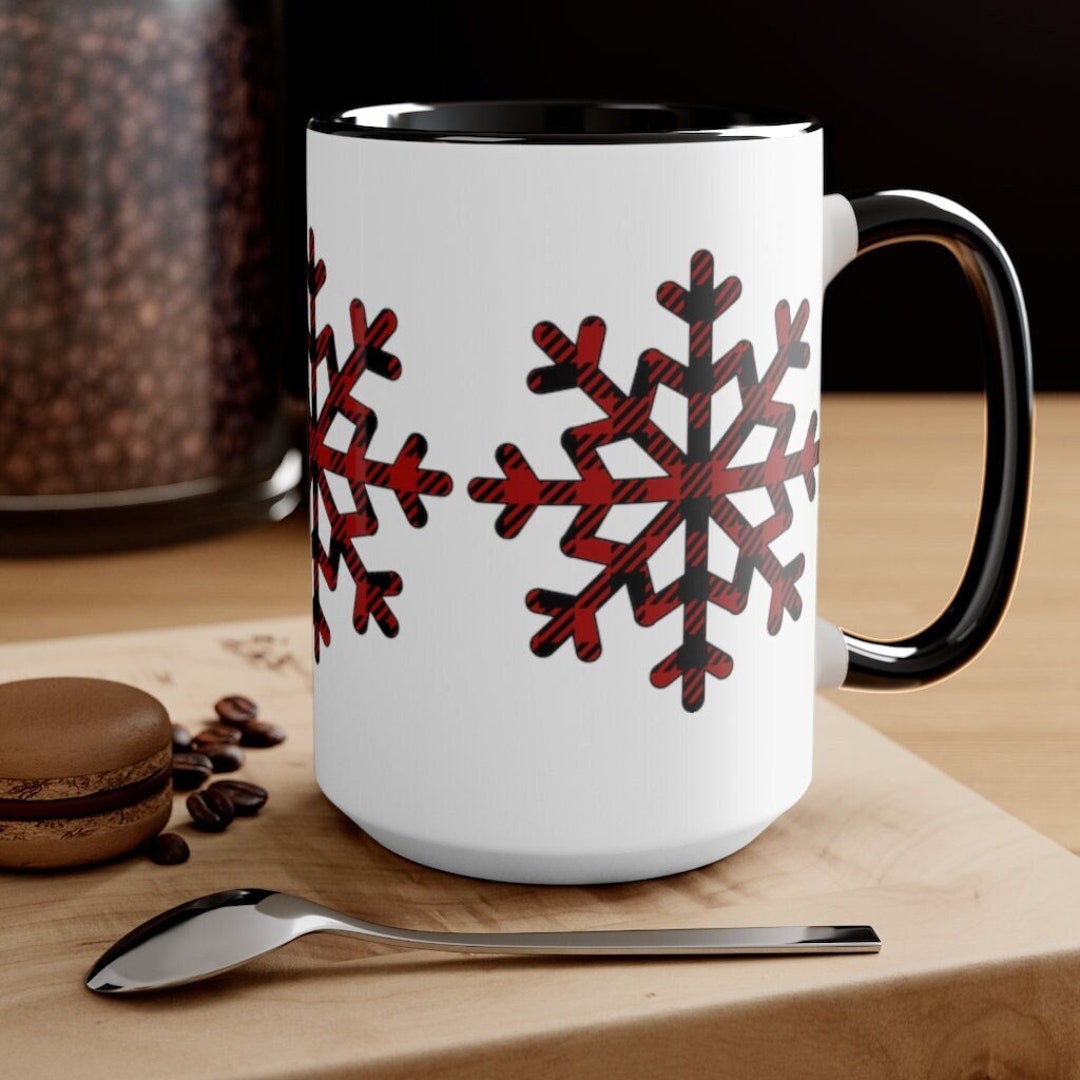 Mug, 15 Oz, Snowflake Mug, Christmas Plaid Snowflake, Christmas Gift ...