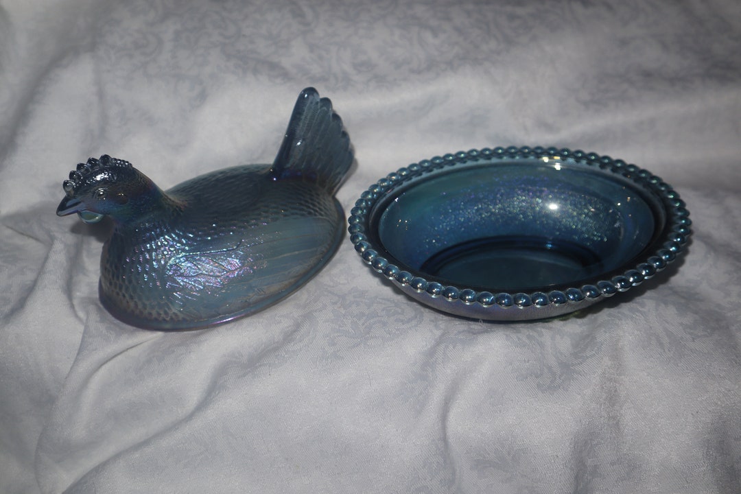 Vintage Carnival Blue Glass Nesting Hen - Etsy