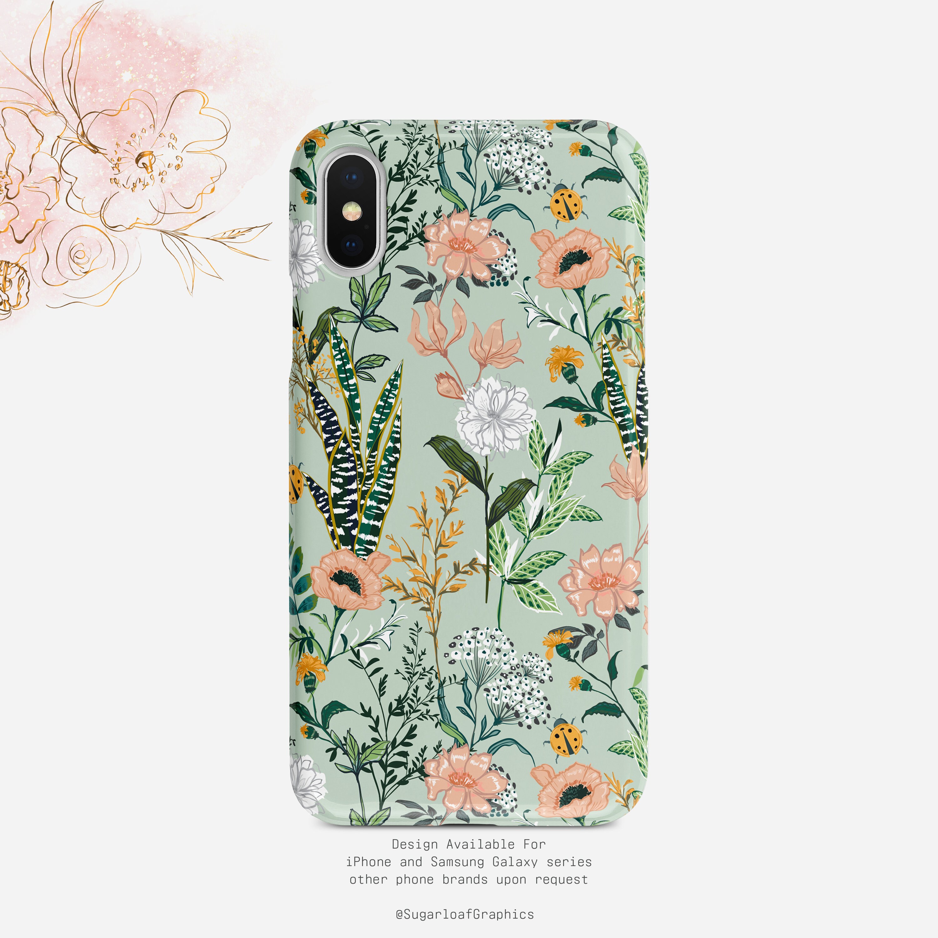 Coral Peach Pink Teal Mint Green Floral Pattern iPhone Case | Etsy