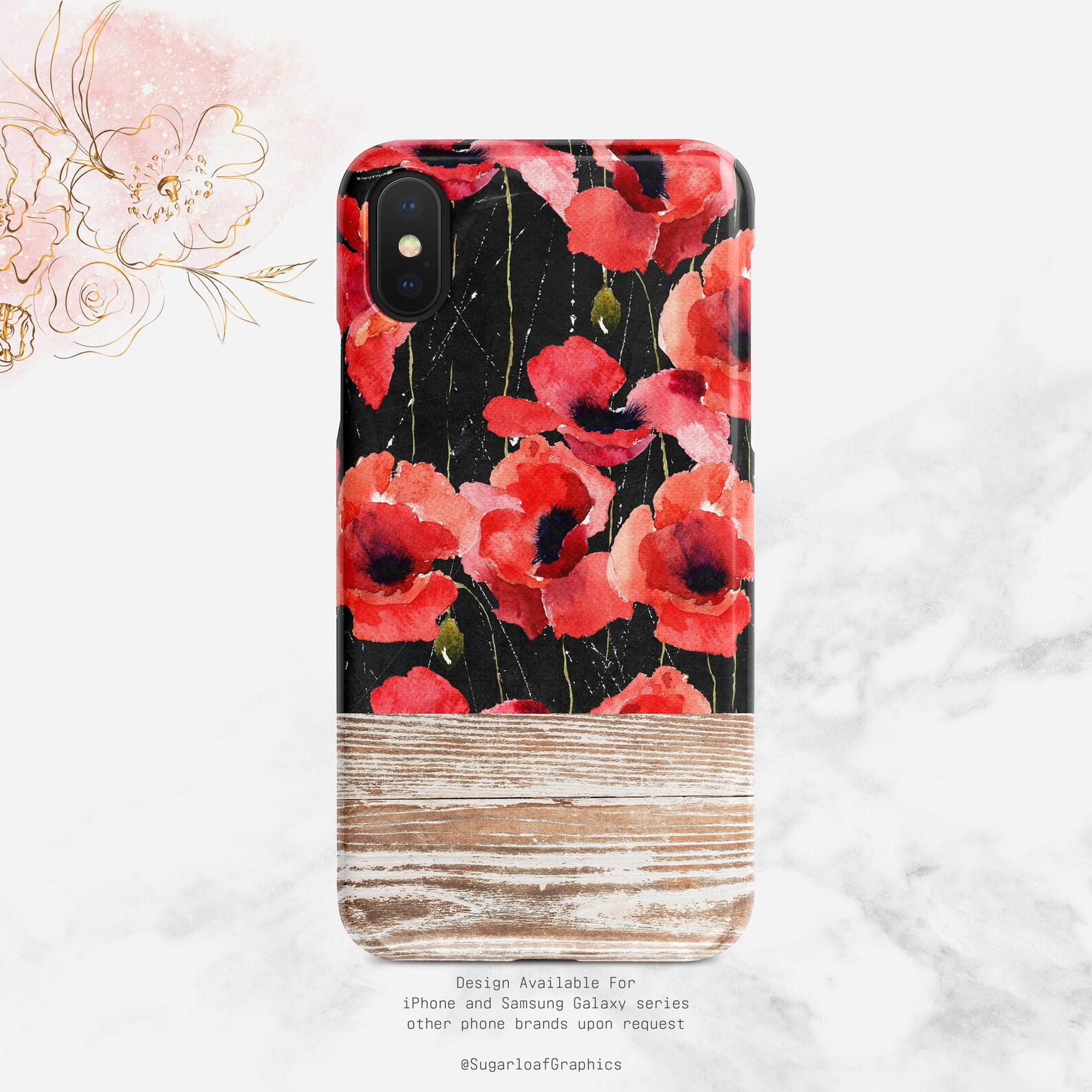 Boho Chic Phone Case Barn Wood Red Watercolor Flower iPhone | Etsy