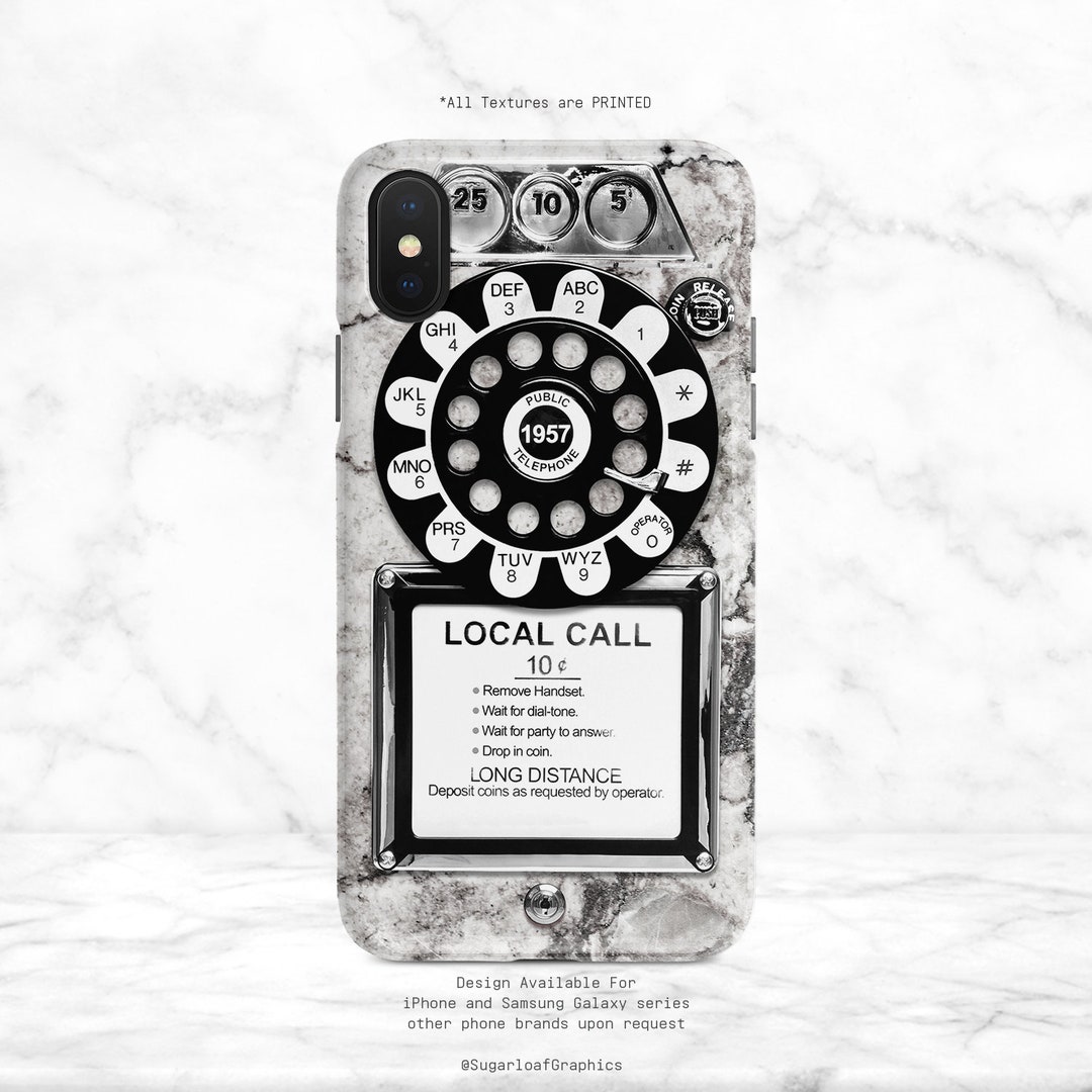 Retro Payphone Rotary Dial Phone Case Black White Marble iPhone Case ...