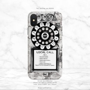 Retro Payphone Rotary Dial Phone Case Black White Marble iPhone Case ...