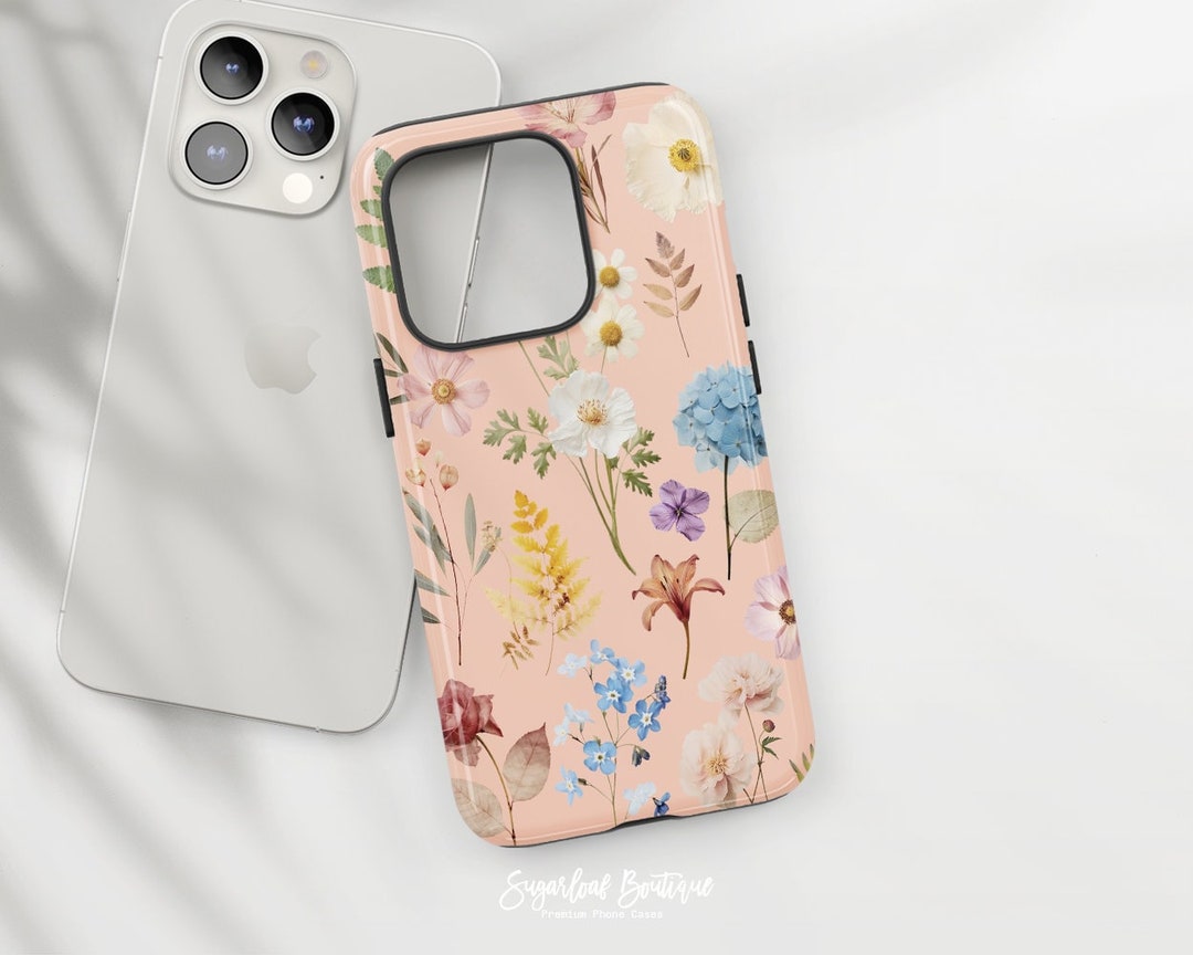 Peach Pink Pressed Flower Phone Case - Feminine Botanical Gadern Floral ...