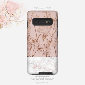 Pink Rose Phone Case With White Gold Marble Pattern iPhone Case Samsung ...